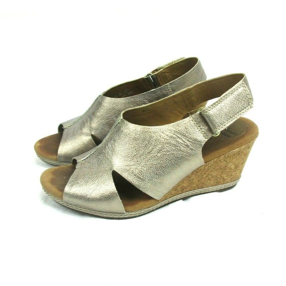 Clarks | Shoes | Clarks Metallic Bronze Wedge Sandals | Poshmark